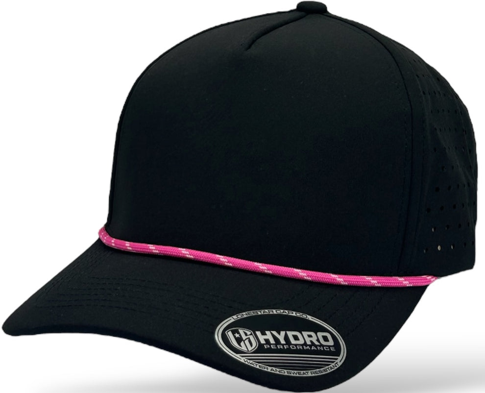 5 Panel Black Rope Hat with Neon Pink/White Snapback – Lonestar Cap Co
