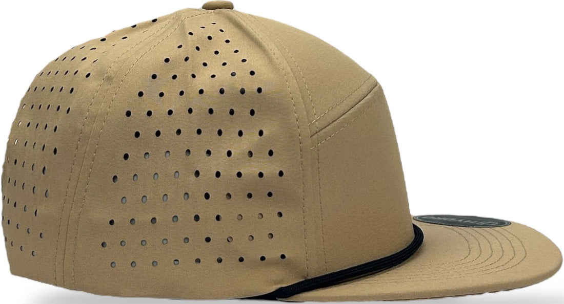 6 Panel Hydro Cap Flat Bill - Black with White/Black Rope – Lonestar Cap Co