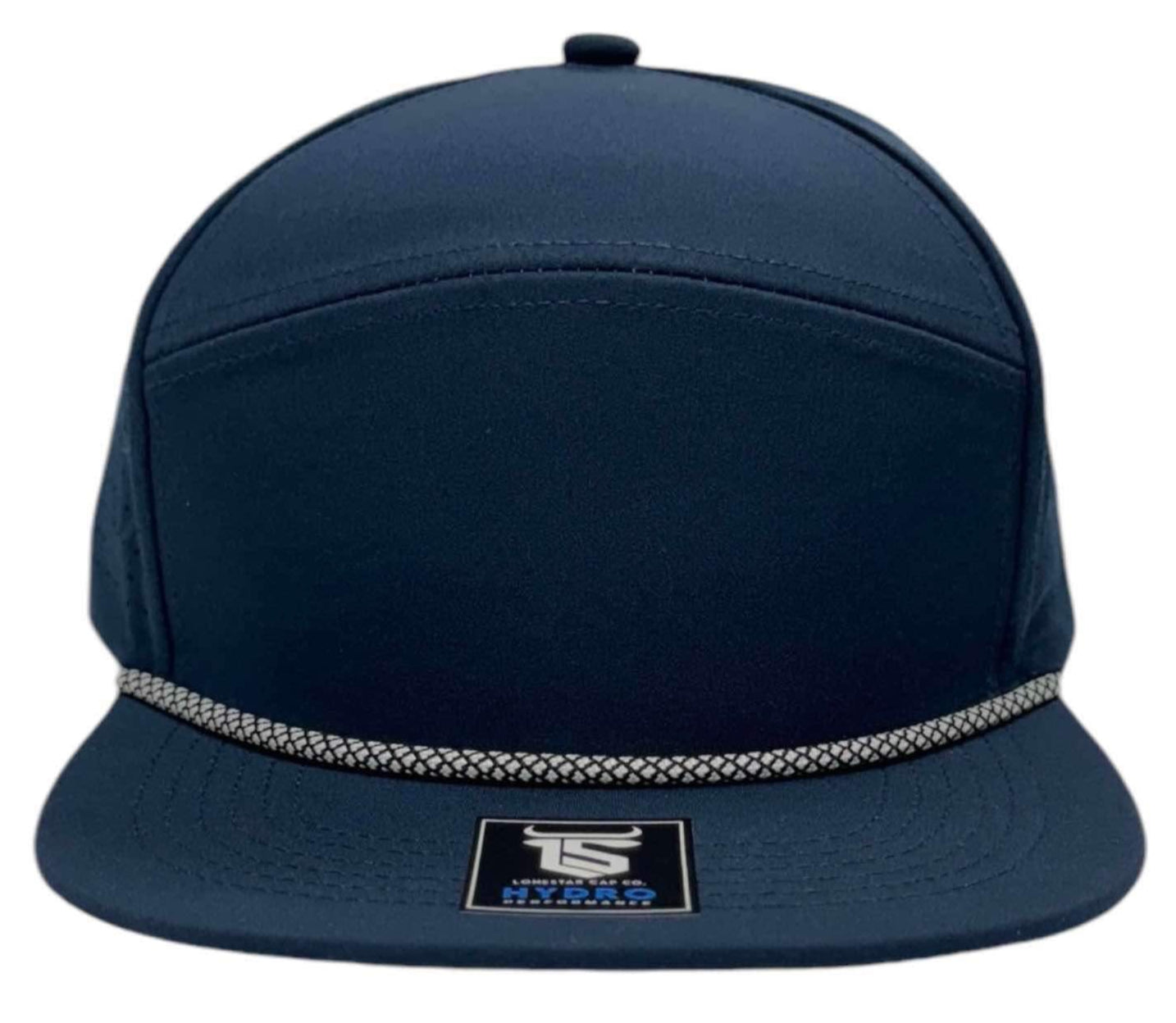 6 Panel Hydro Cap Flat Bill: Navy with Black/White Diamond Rope ...