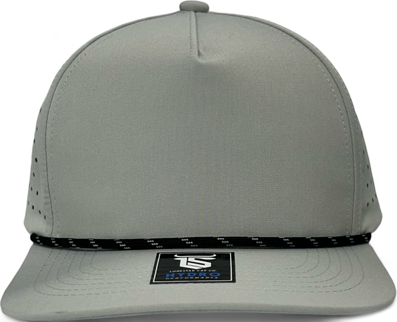 5 panel Hydro Cap: Light Gray - Black/White Rope Snapback – Lonestar Cap Co